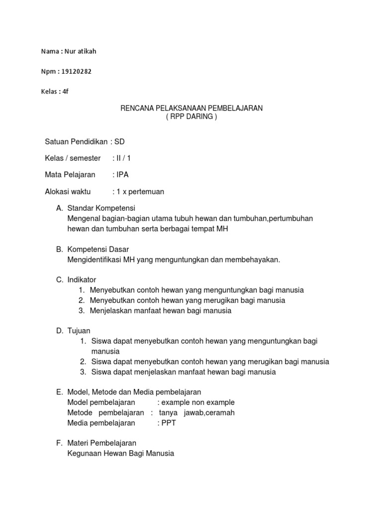 RPP Kelas Rendah | PDF