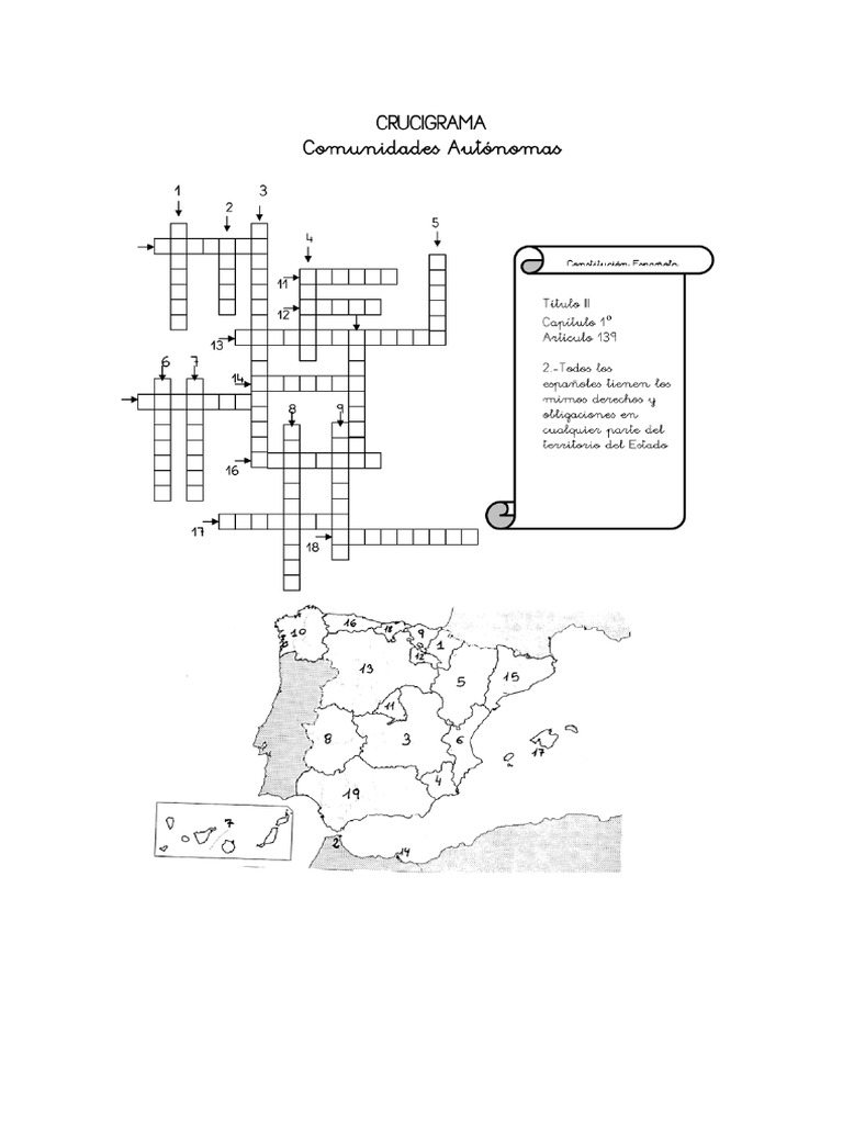 Crucigrama Comunidades y Ciudades Autónomas de España | PDF