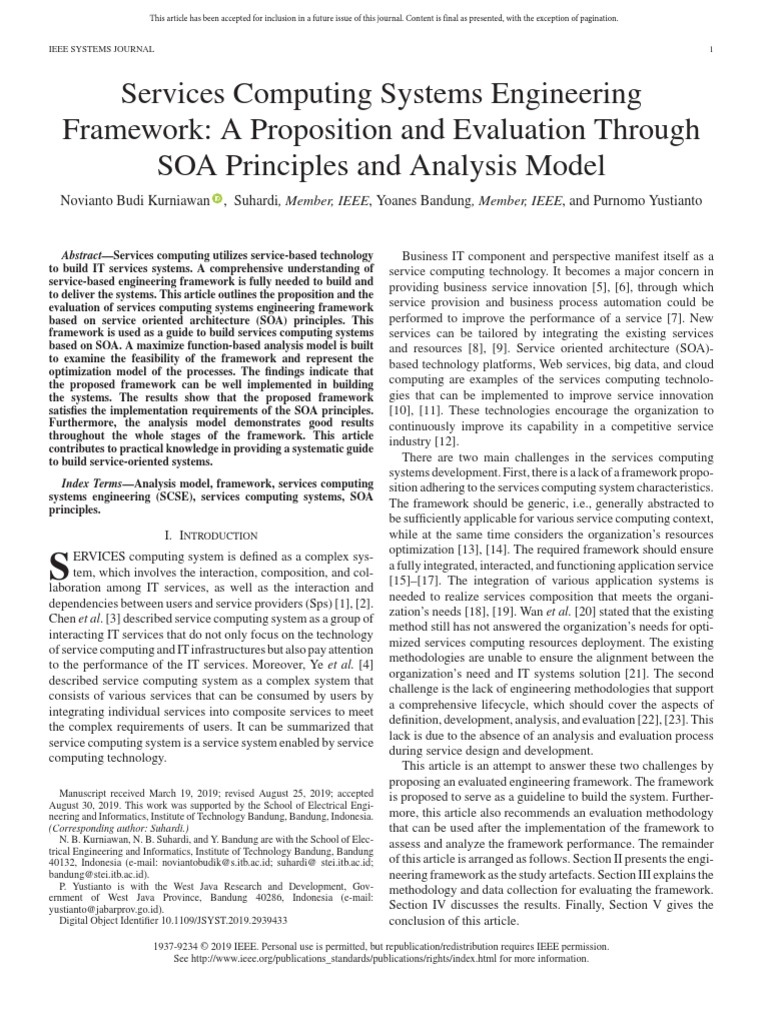 IEEE Systems - Services Computing Systems Engineering Framework - A Proposition and Evaluation ...
