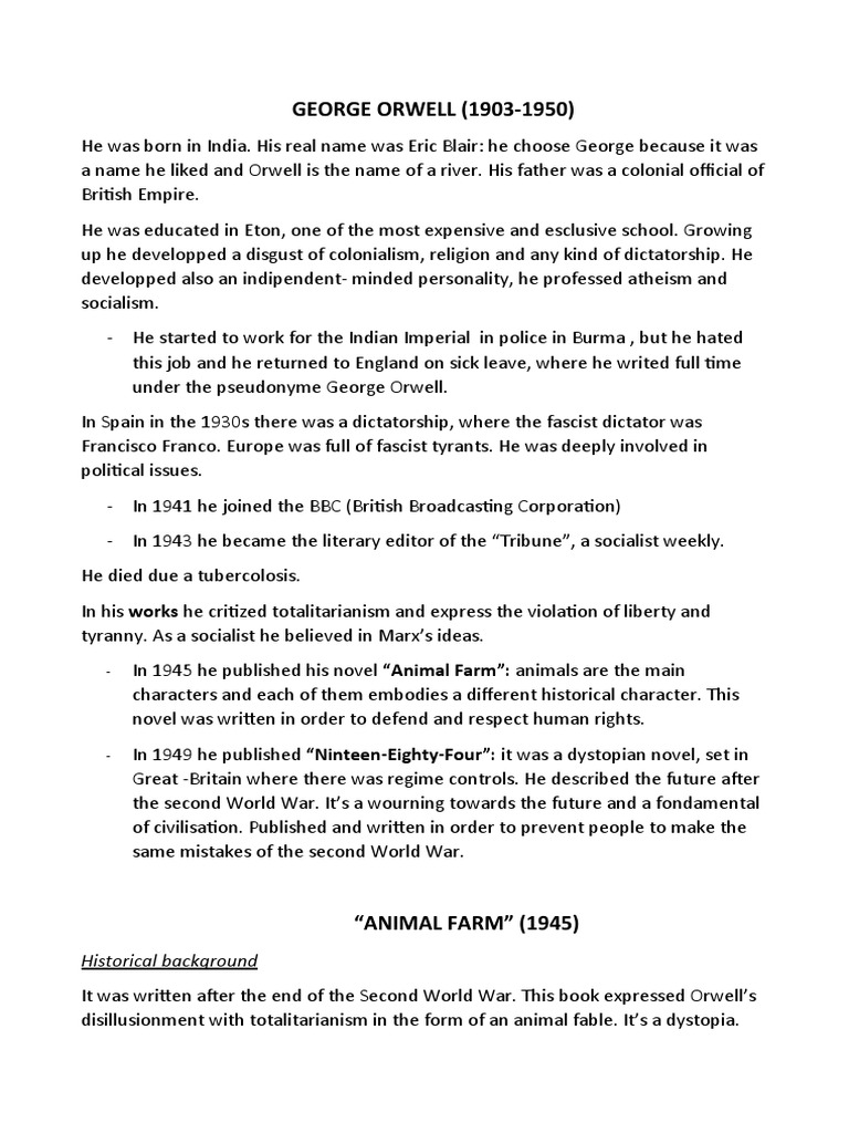 GEORGE ORWELL (1903-1950) : Historical Background | PDF | George Orwell ...