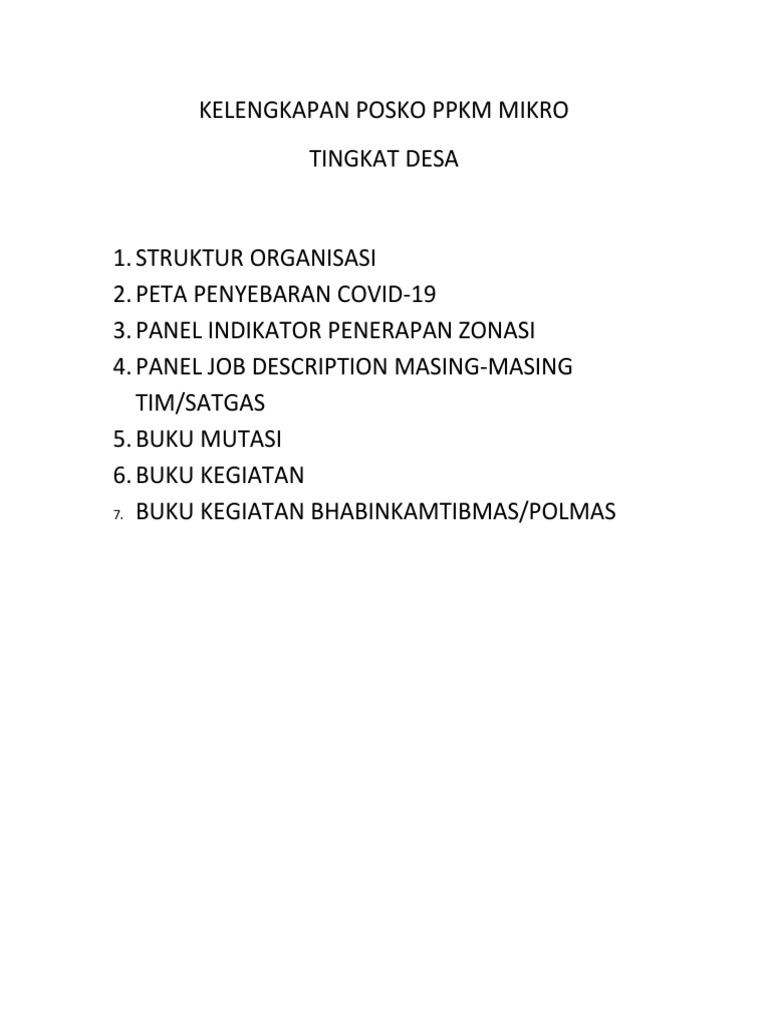 Kelengkapan Posko PPKM Mikro | PDF | Sains & Matematika