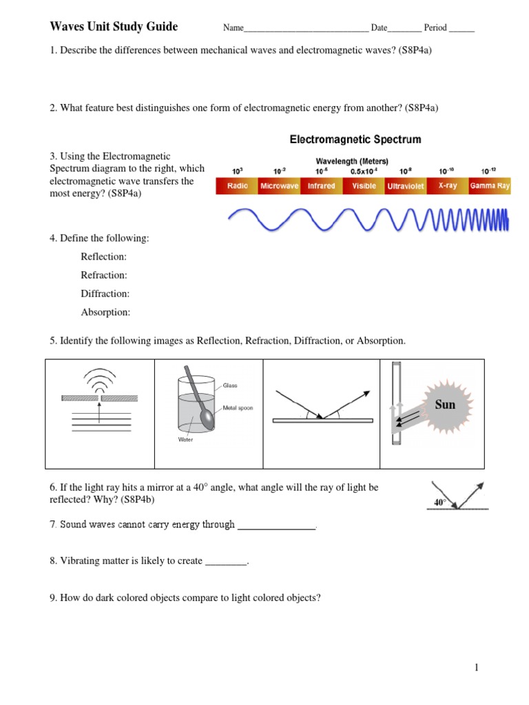 Waves Unit Study Guide: Name - Date - Period | PDF | Waves | Sound