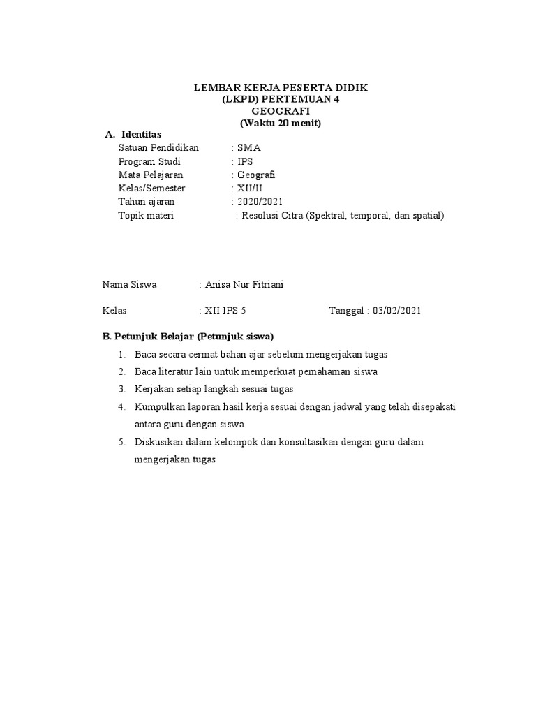 LKPD 3.3 PEMANFAATAN PETA PENGINDERAAN JAUH DAN SIG-dikonversi | PDF