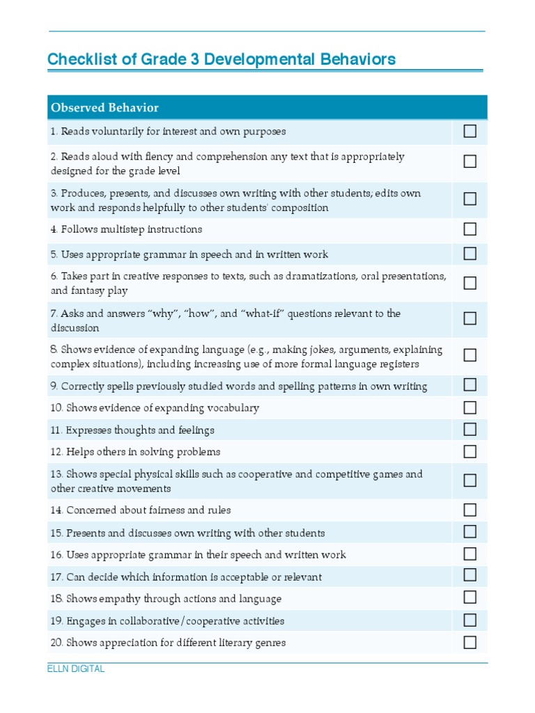 Checklist of Grade3 Developmental Behaviors | PDF | Speech | Human Nature