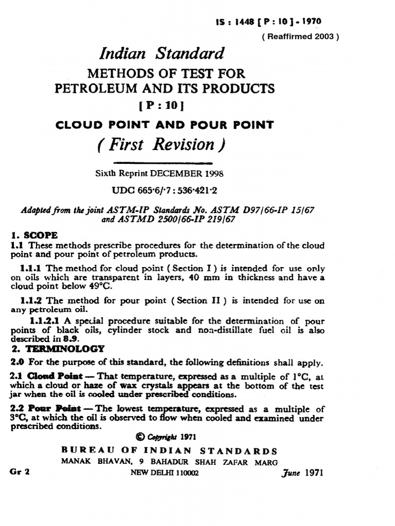 Indian Standard: Methods of Test For Petroleum and Its Products | PDF ...