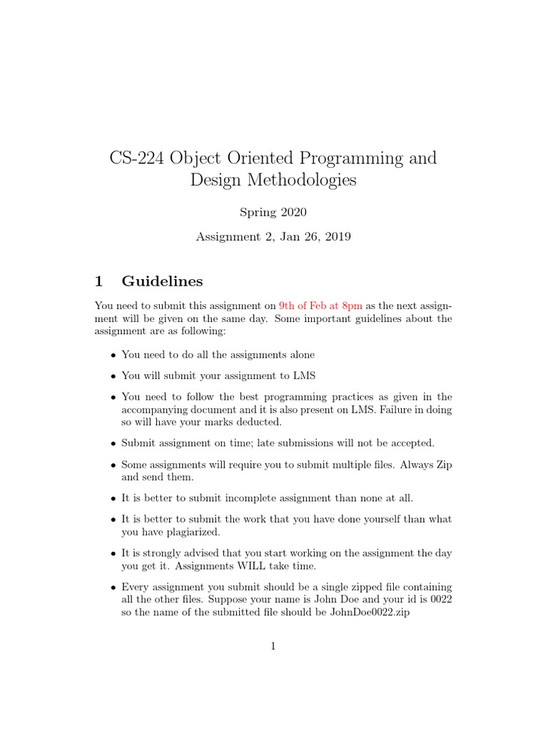 CS-224 Object Oriented Programming and Design Methodologies: 1 ...
