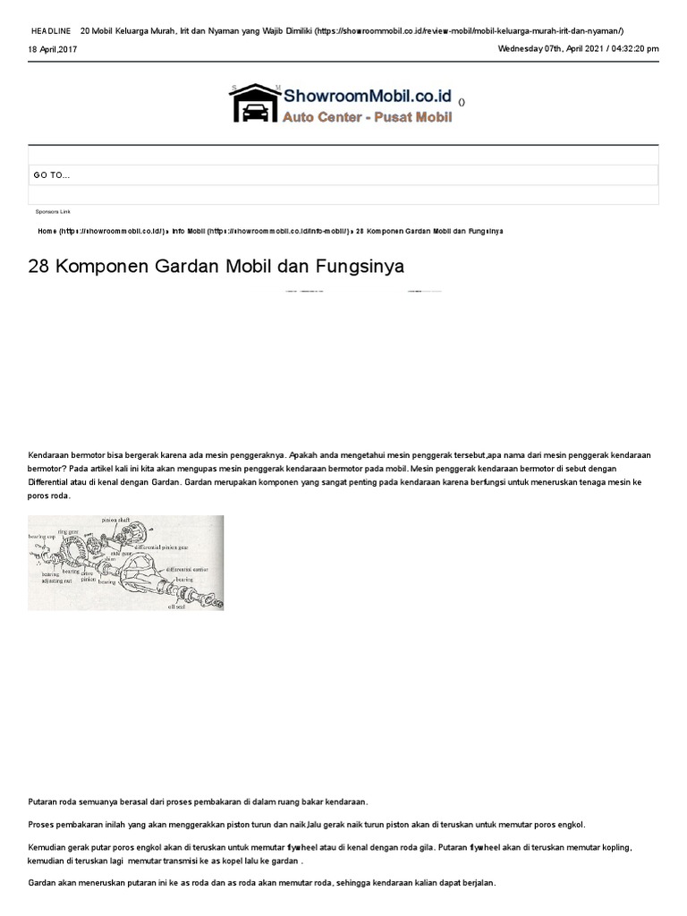 28 Komponen Gardan Mobil Dan Fungsinya - Showroom Mobil | PDF