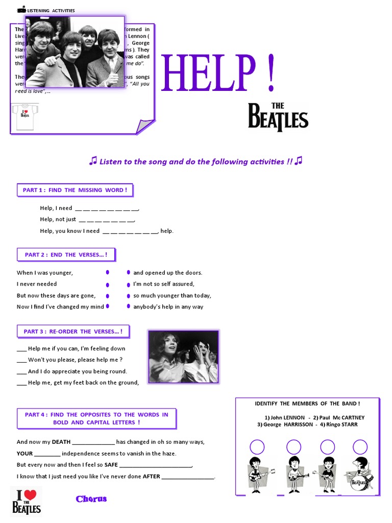 Listen To The Song and Do The Following Activities !!: Part 1: Find The ...