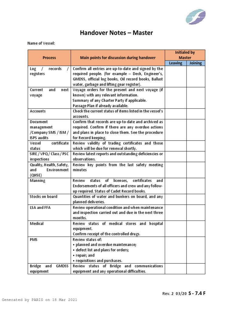 Comprehensive Handover Notes: Ensuring a Smooth Transition of Command ...