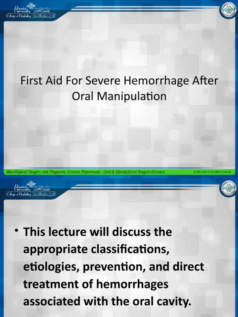 First Aid for Oral Hemorrhage Management | PDF | Coagulation | Bleeding