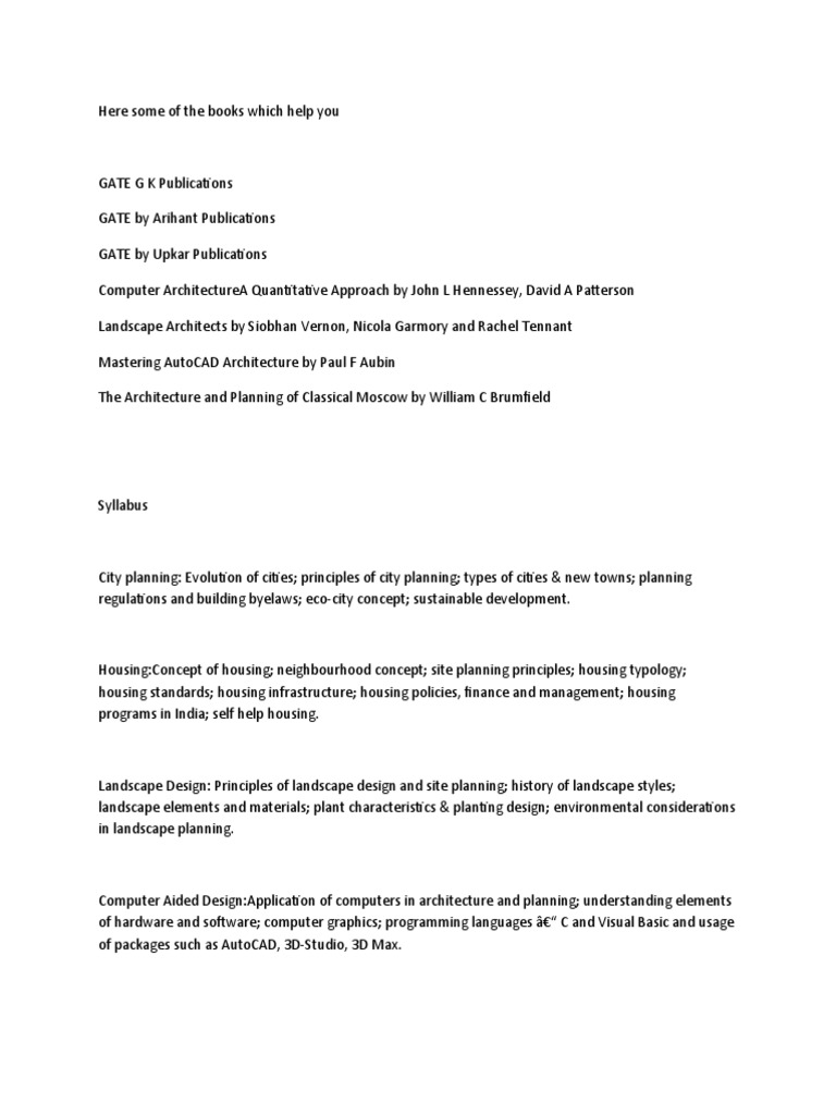 GATE Architecture Study Material Overview | PDF