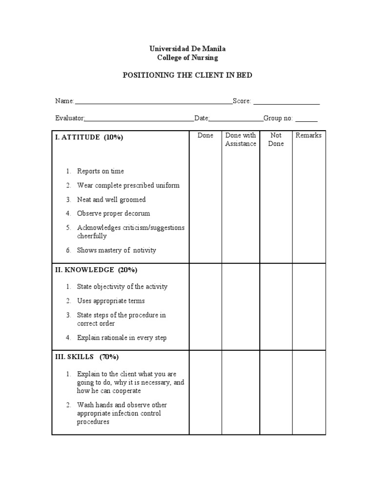 Universidad de Manila College of Nursing Positioning The Client in Bed ...