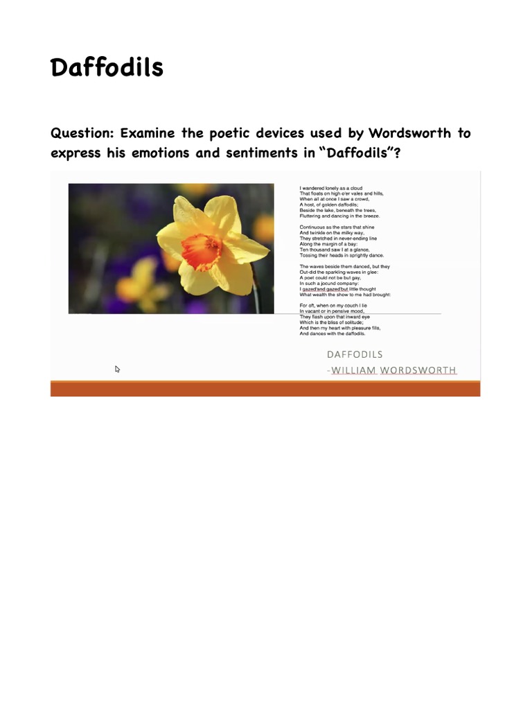 Poetic Devices in Wordsworth's Daffodils | PDF
