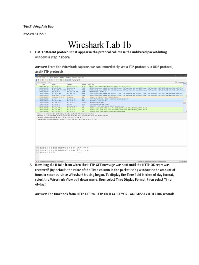 Wireshark Lab 1b: From The Wireshark Capture, We Can Immediately See A TCP Protocols, A UDP ...