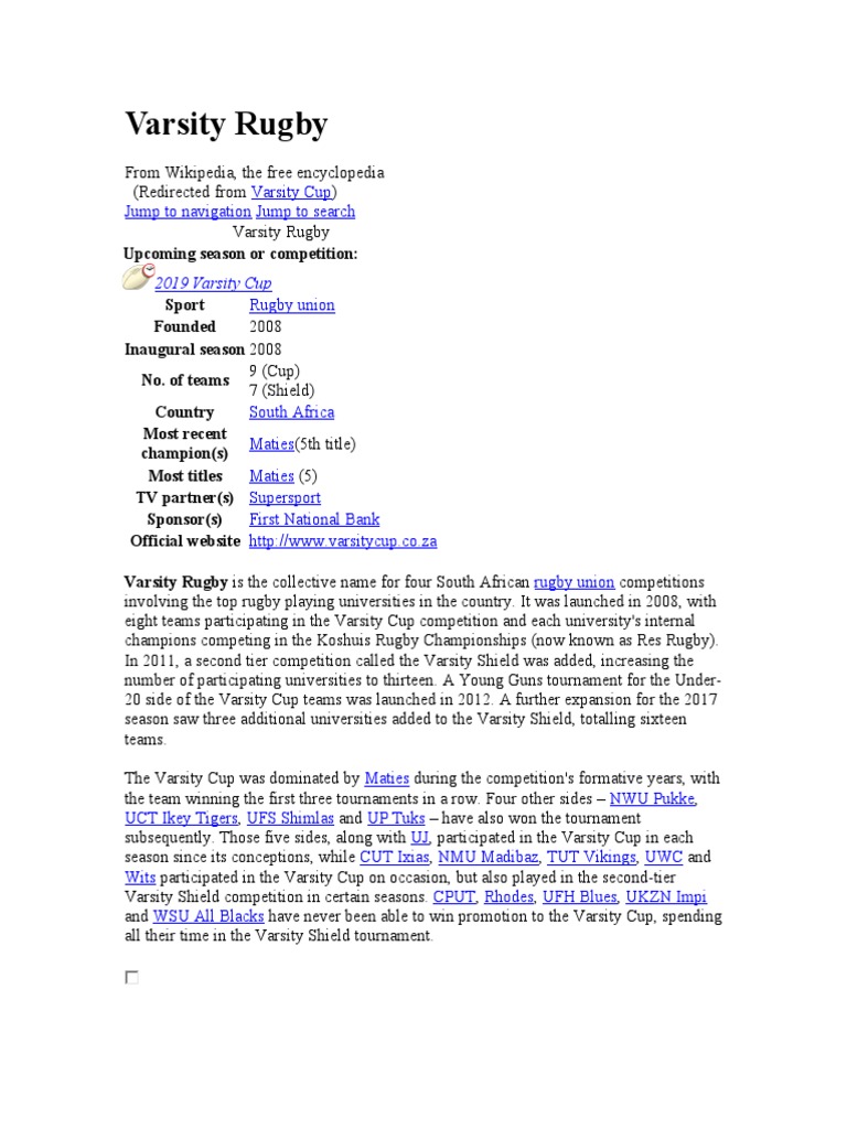 Varsity Rugby | PDF | Sports | Rugby Union