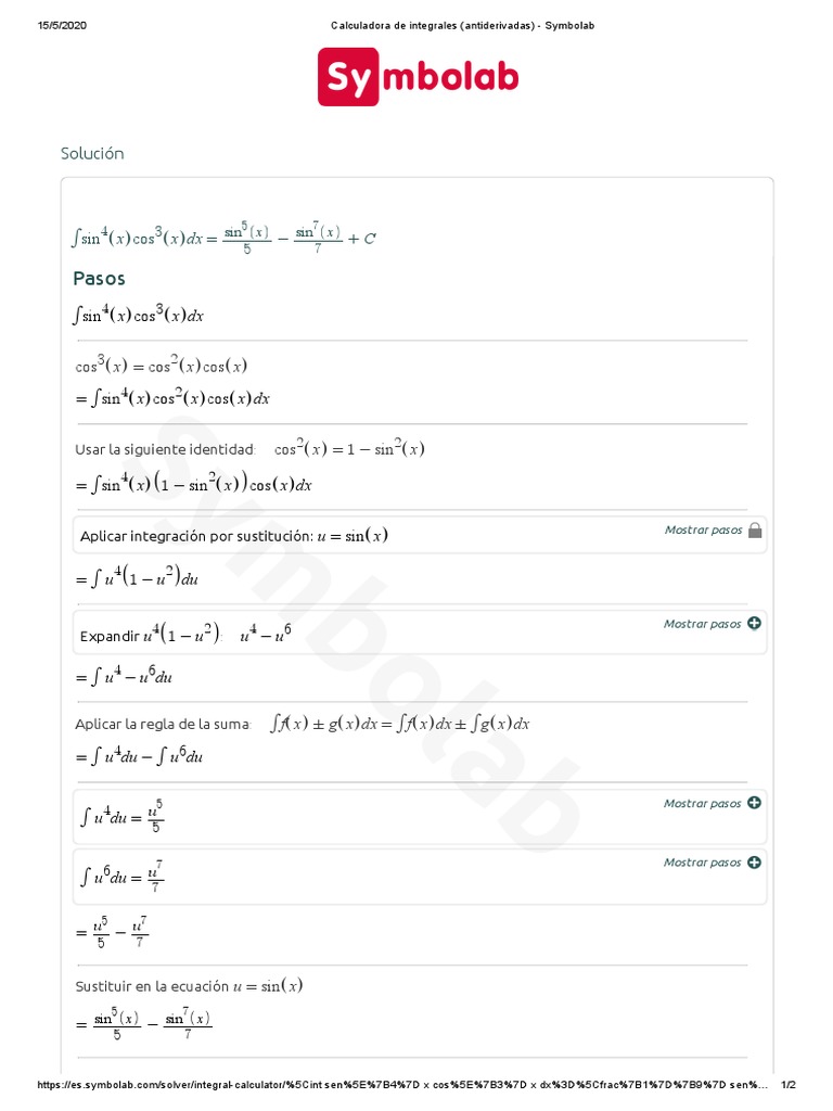 Calculadora de Integrales (Antiderivadas) - Symbolab | PDF | Integral | Análisis matemático