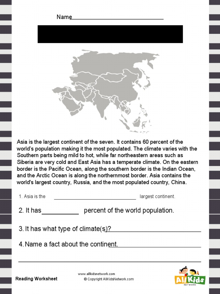 Asia Reading Comprehension Worksheet | PDF