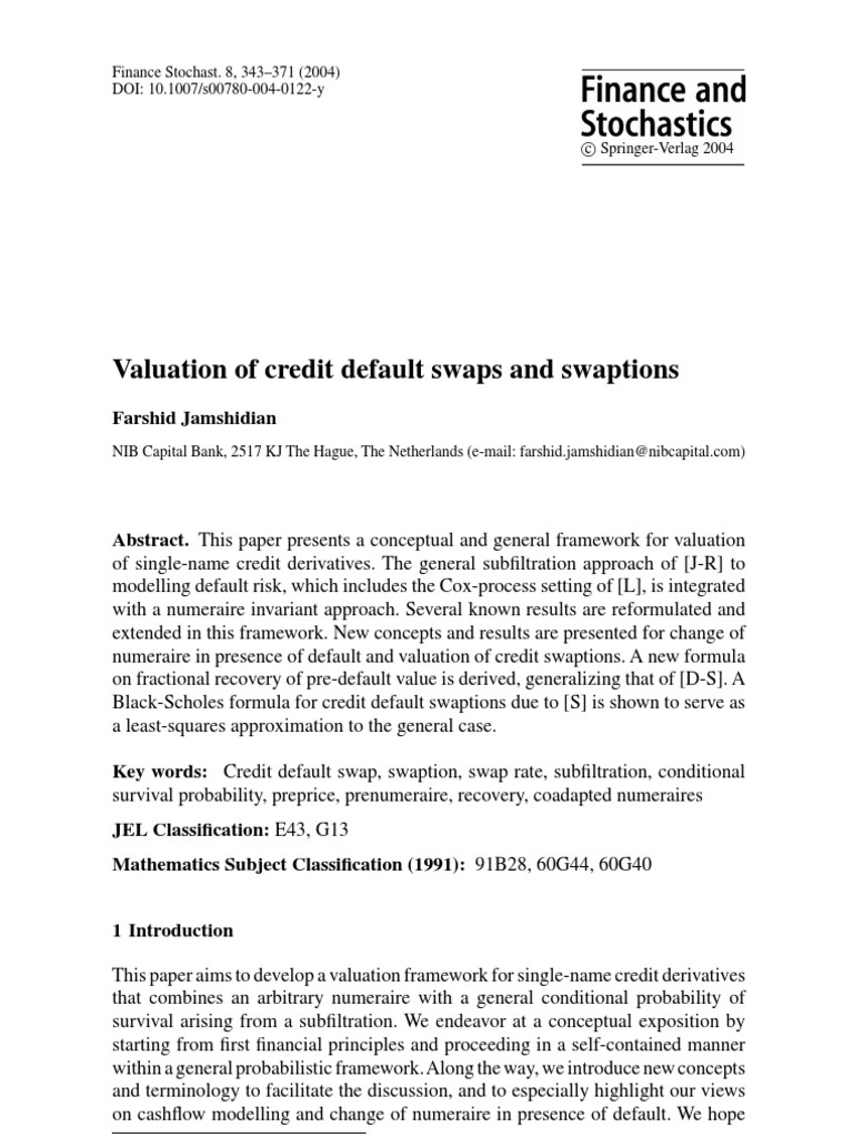 Credit Default Swaps & Swaptions Valuation | PDF | Black–Scholes Model | Interest