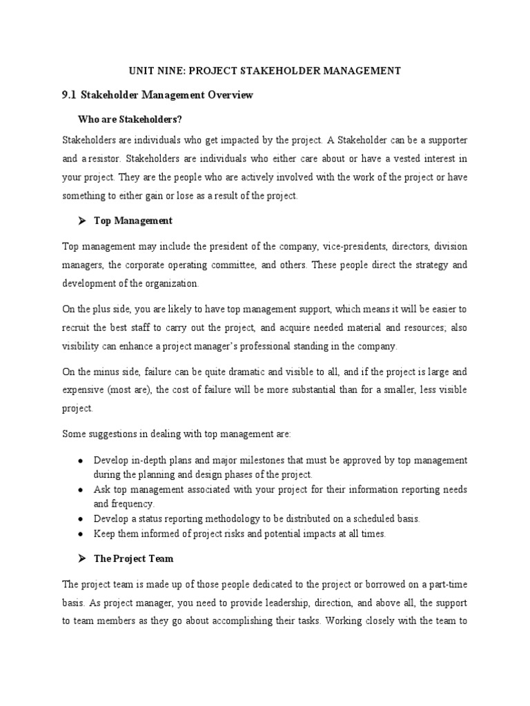 Unit 9 Project Stakeholder Management | PDF | Project Management | Life ...