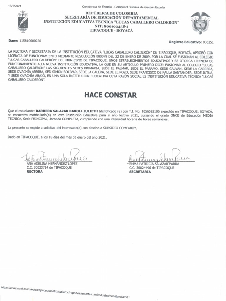 Certificado Estudios Karol | PDF