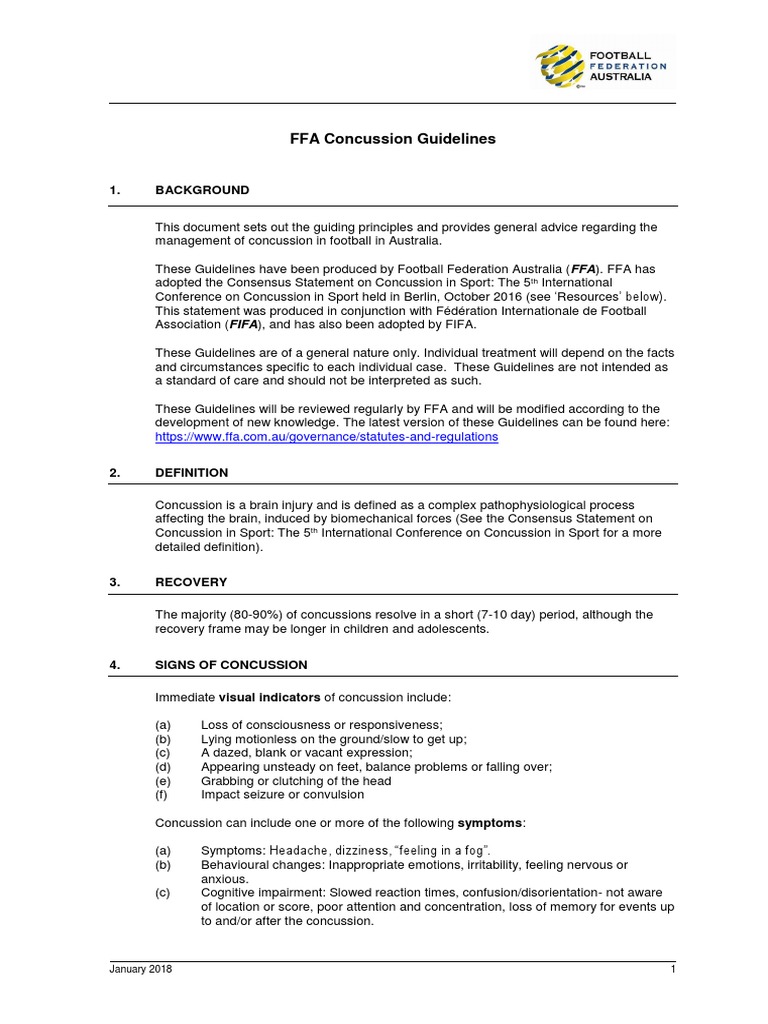Football 18-0102 FFA Concussion Guidelines (Final) | PDF | Concussion ...