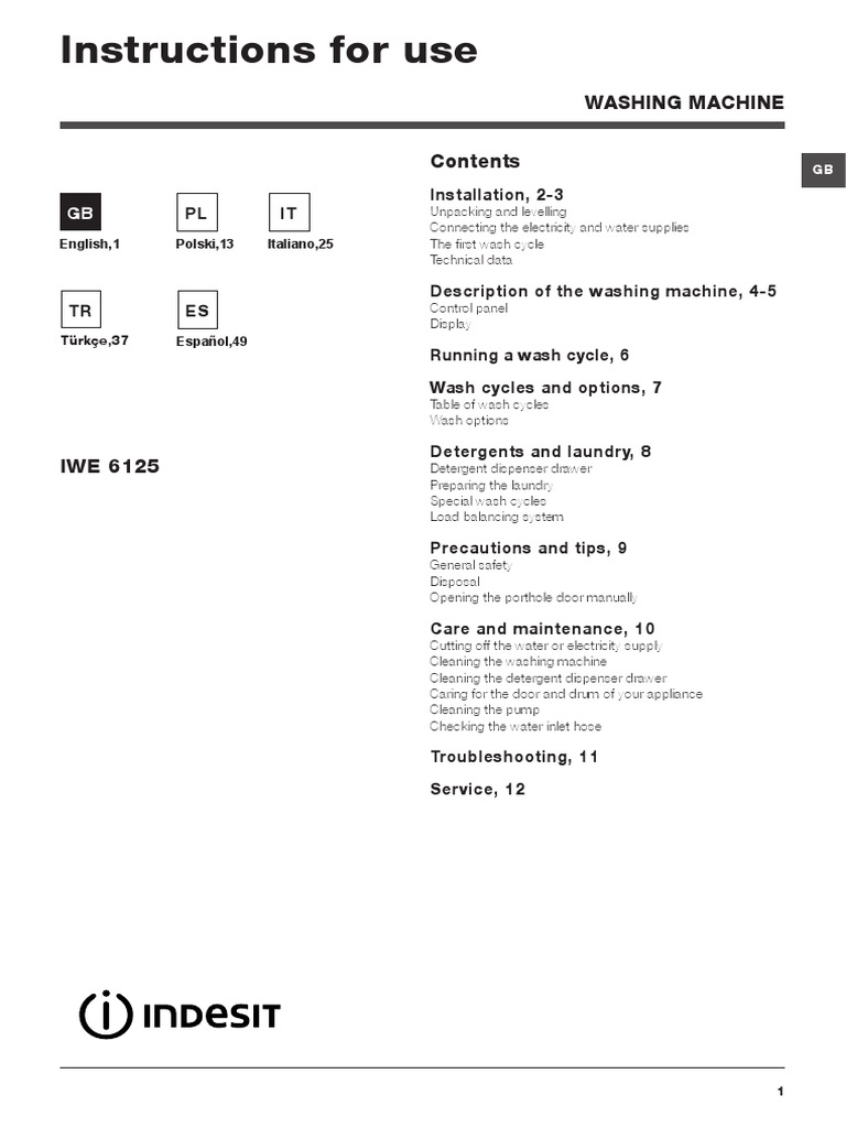 Instructions For Use: Washing Machine | PDF | Washing Machine | Laundry