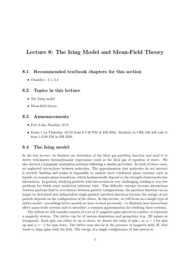 Ising Model & Mean-Field Theory | PDF | Condensed Matter Physics ...