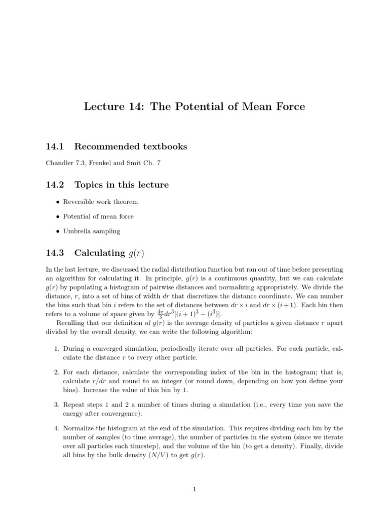 Lecture 14 2019 Potential of Mean Force Final | PDF | Force | Applied ...