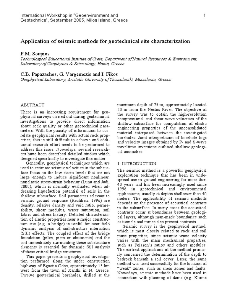 Application of Seismic Methods For Geotechnical Site Characterization ...