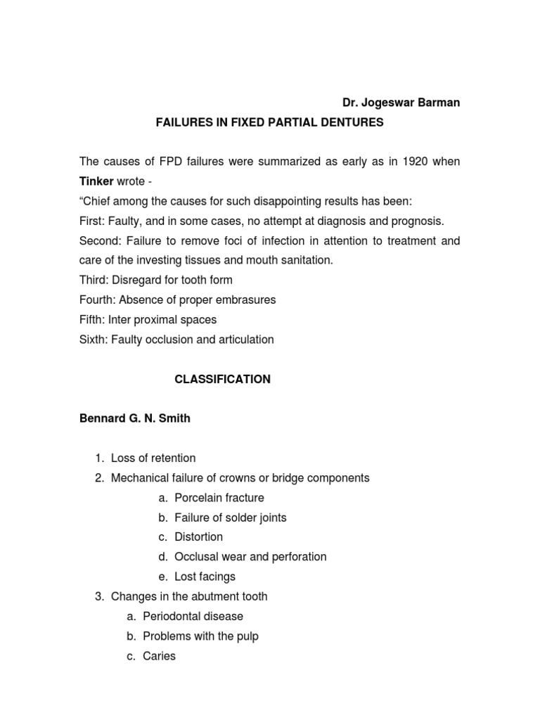 Failures in FPD | Download Free PDF | Mouth | Dentistry