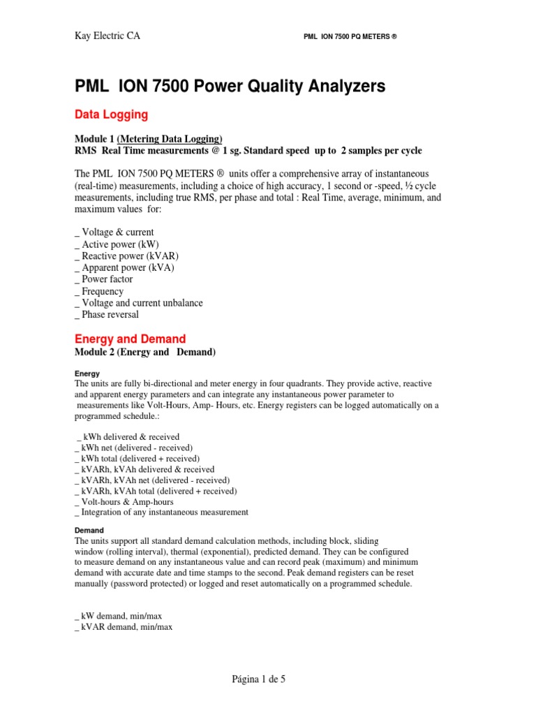 PML ION 7500 Power Quality Analyzers | PDF | Metrology | Power (Physics)