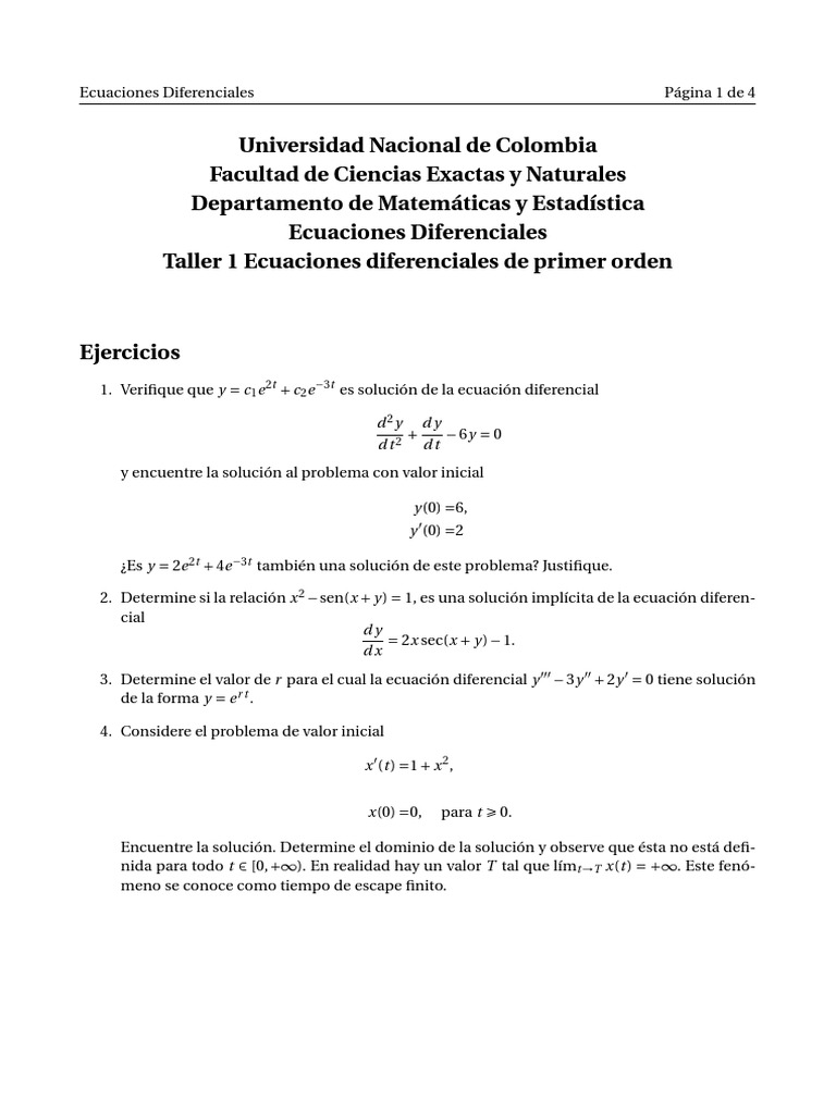 Ejer1-Primer Orden | Descargar gratis PDF | Ecuaciones | Ecuaciones diferenciales