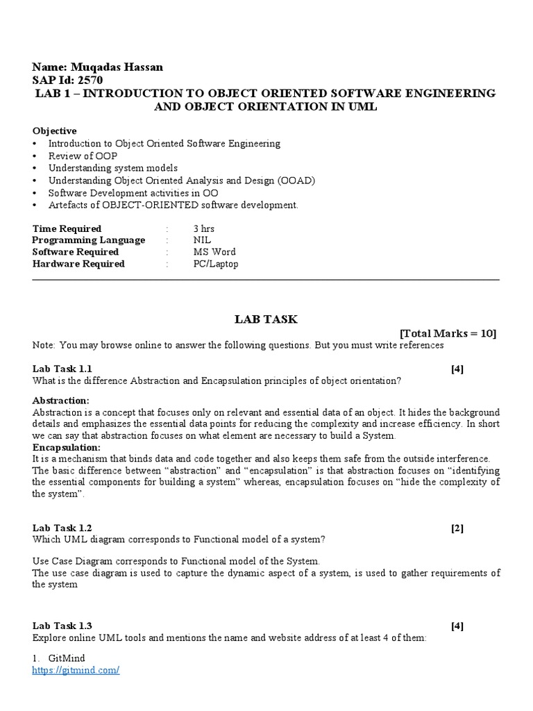 OOSE Lab 1 - Introduction to OOP | PDF | Object Oriented Programming | Abstraction (Computer ...