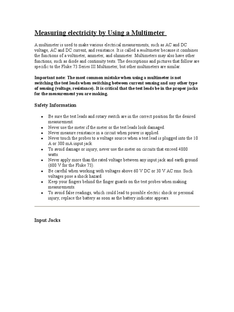 Measuring Electronics Component by Using A Multimeter | PDF | Voltage ...