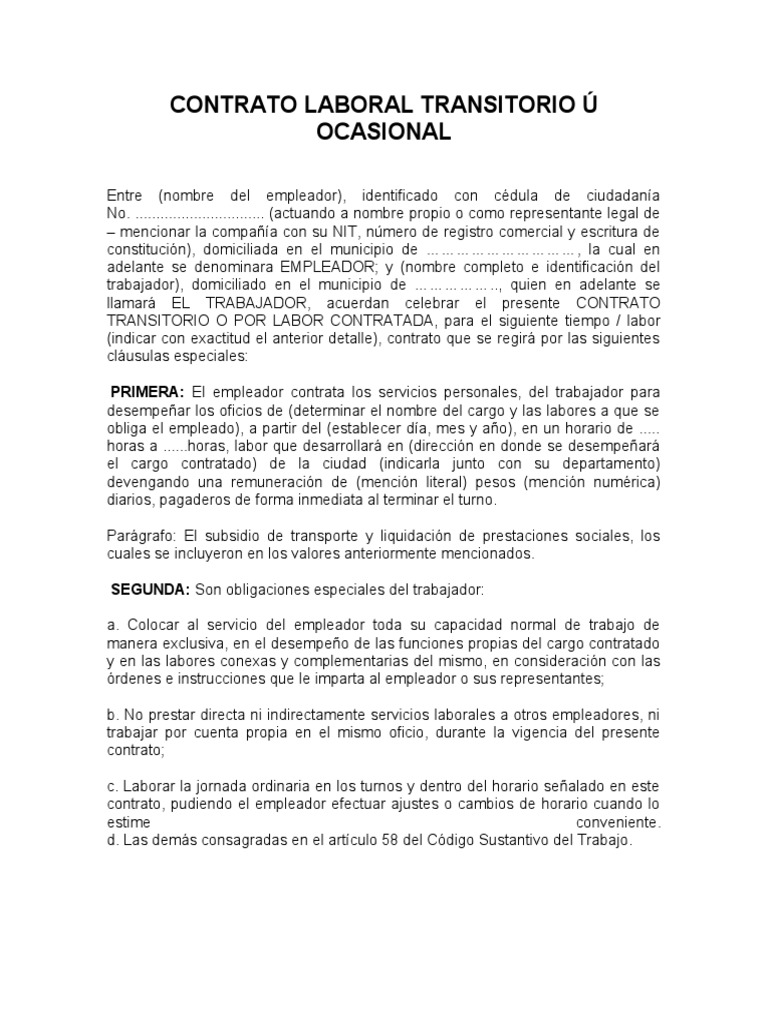 Contrato de Trabajo Ocasional | PDF | Salario | Salario de emisión de contrato
