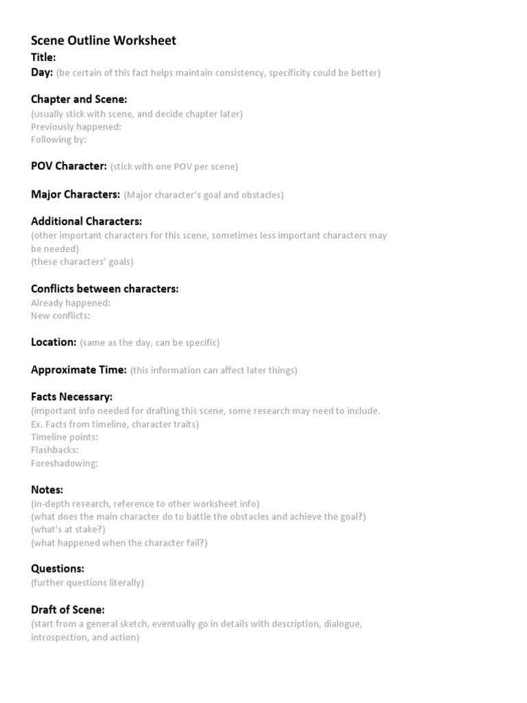 Scene Outline Worksheet: Title: Day: Chapter and Scene | PDF