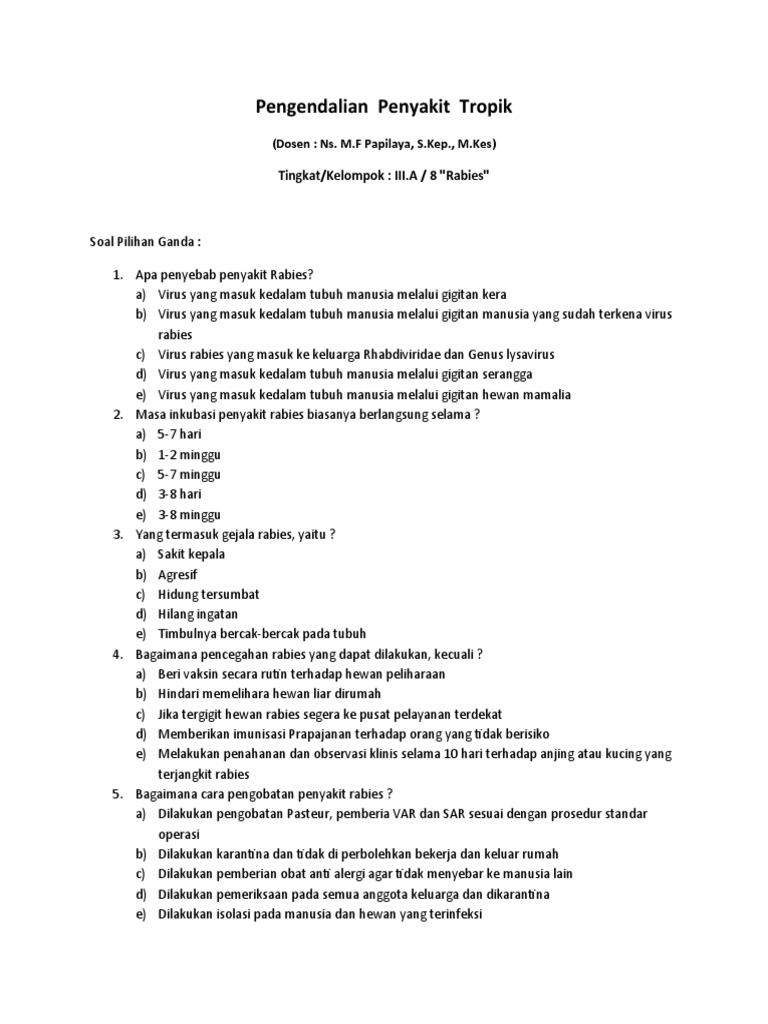 Soal PG Kel Rabies (Pengendalian) | PDF