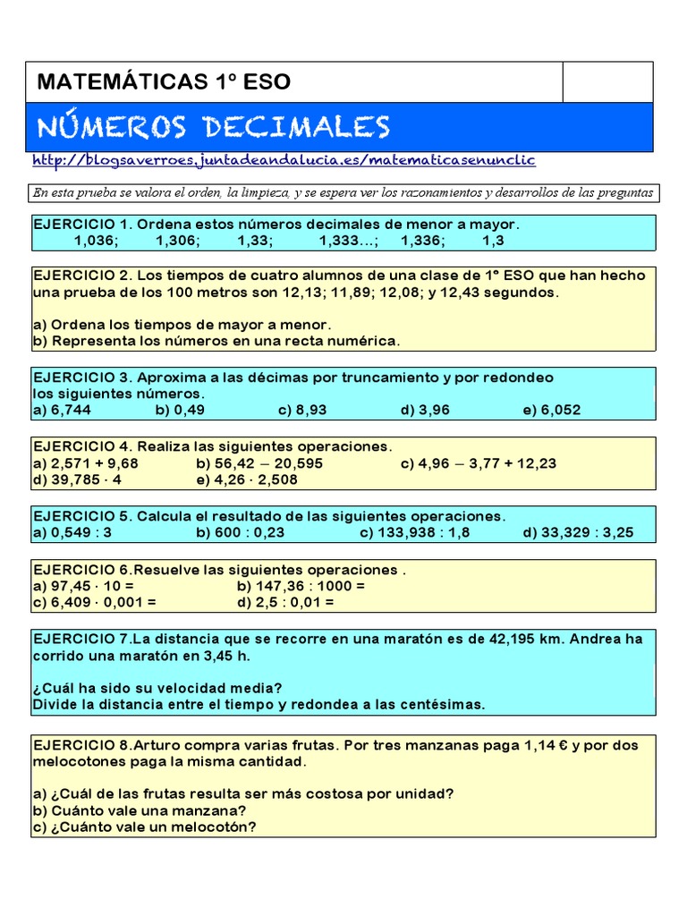 EXAMEN-UD05-NÚMEROS-DECIMALES-colores | PDF