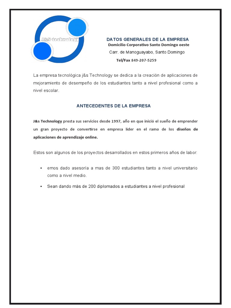Datos Generales de La Empresa | PDF | Empresas | Software de la aplicacion