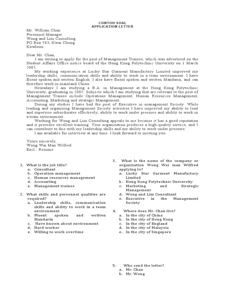 Contoh Soal Application Letter | PDF | Business