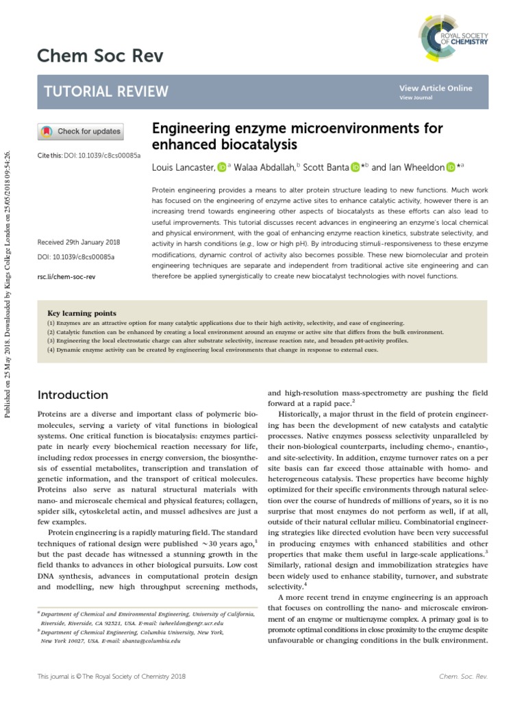 Engineering Enzyme Microenvironments For Enhanced Biocatalysis | PDF ...
