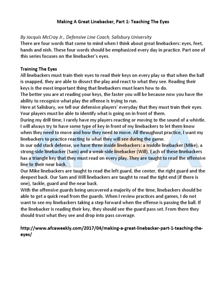 Train Linebackers' Eyes for Success | PDF | Sport Variants | Teams