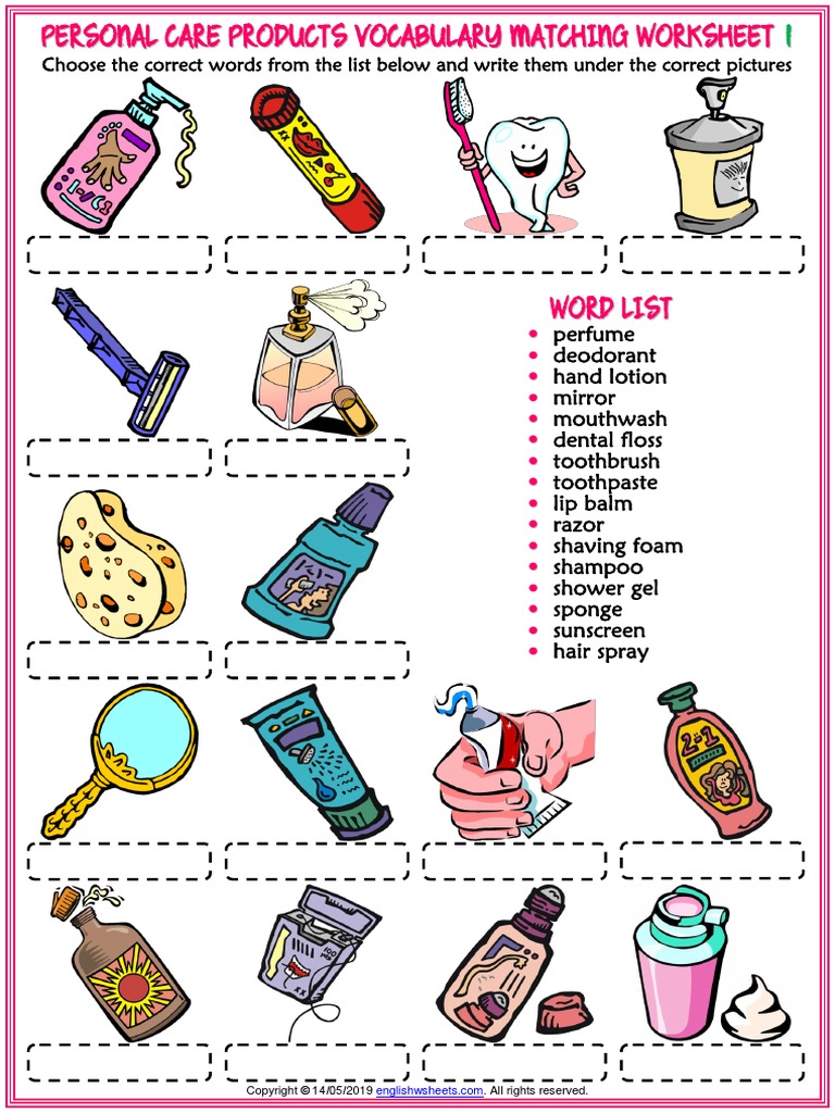 Personal Care Products Vocabulary Esl Matching Exercise Worksheets For ...