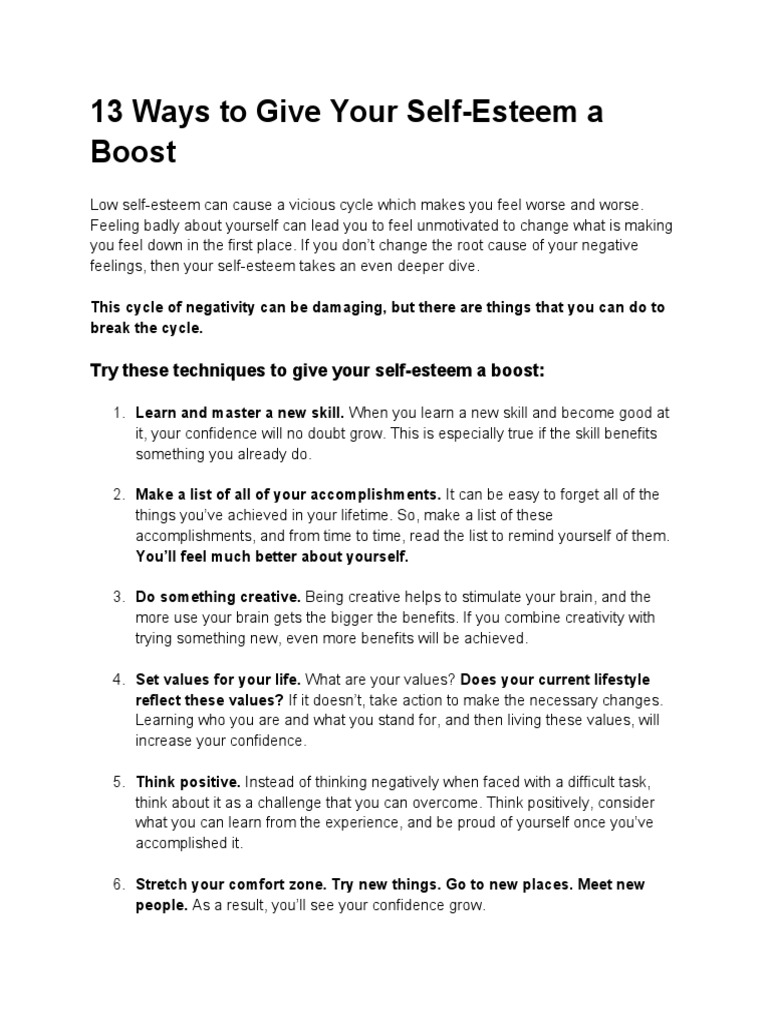 13 Ways To Give Your Self Esteem A Boost | PDF | Self Esteem | Social ...