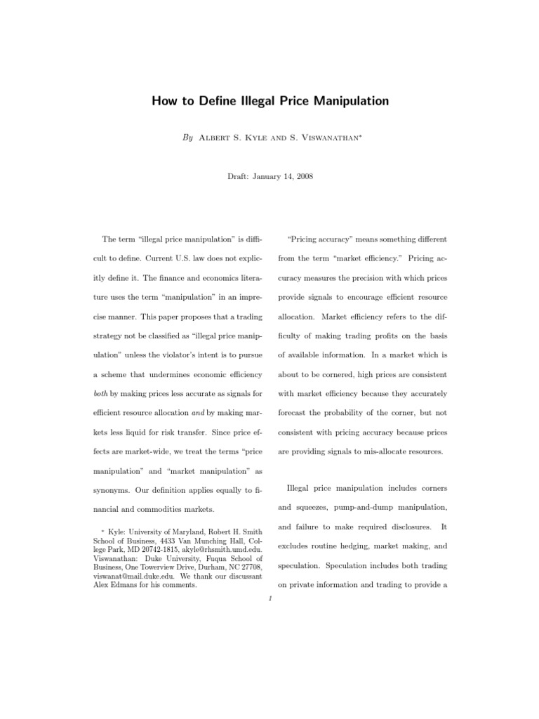 How To Define Illegal Price Manipulation by Albert S Kyle and S ...
