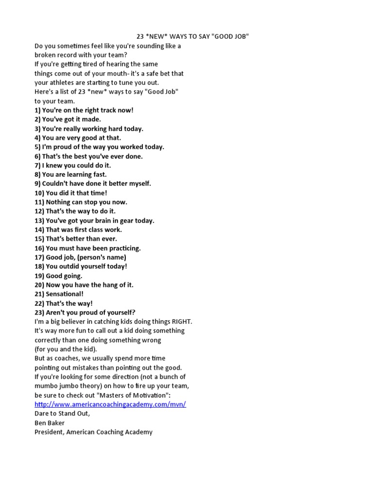 23 New Ways To Say Good Job | PDF | Career & Growth | Sports & Recreation