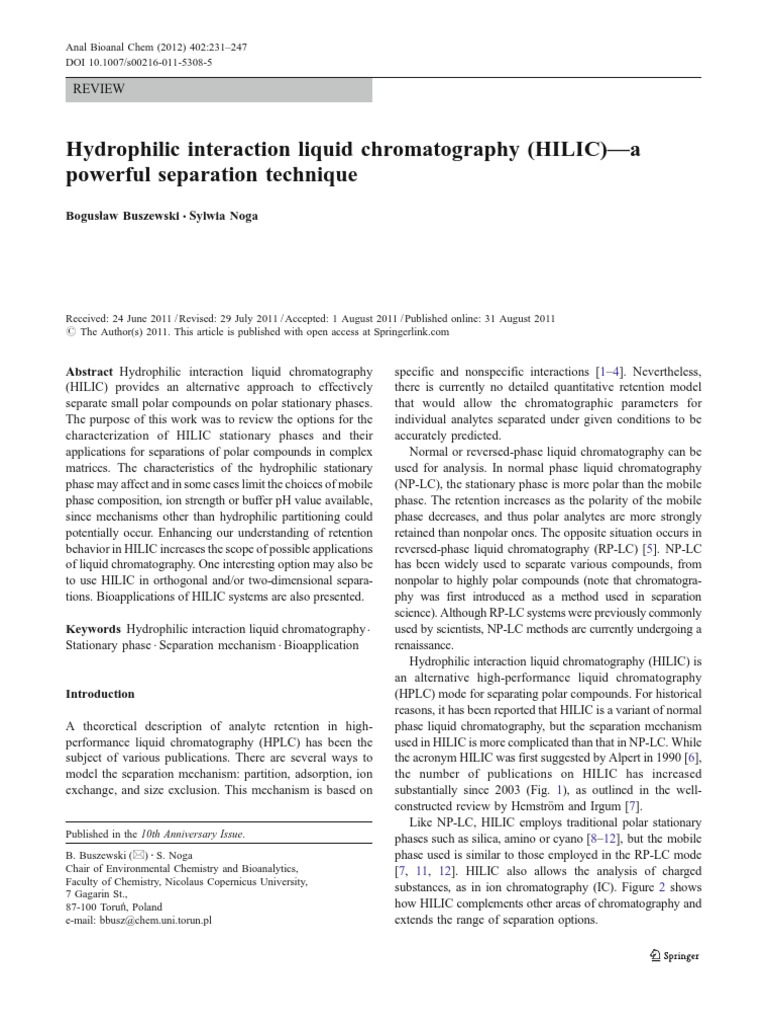 HILIC Review | PDF | Chromatography | Elution