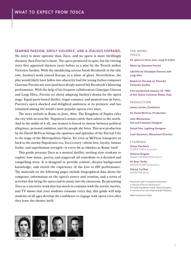 Tosca Opera Guide: History & Analysis | PDF | Giacomo Puccini | Vocal Music
