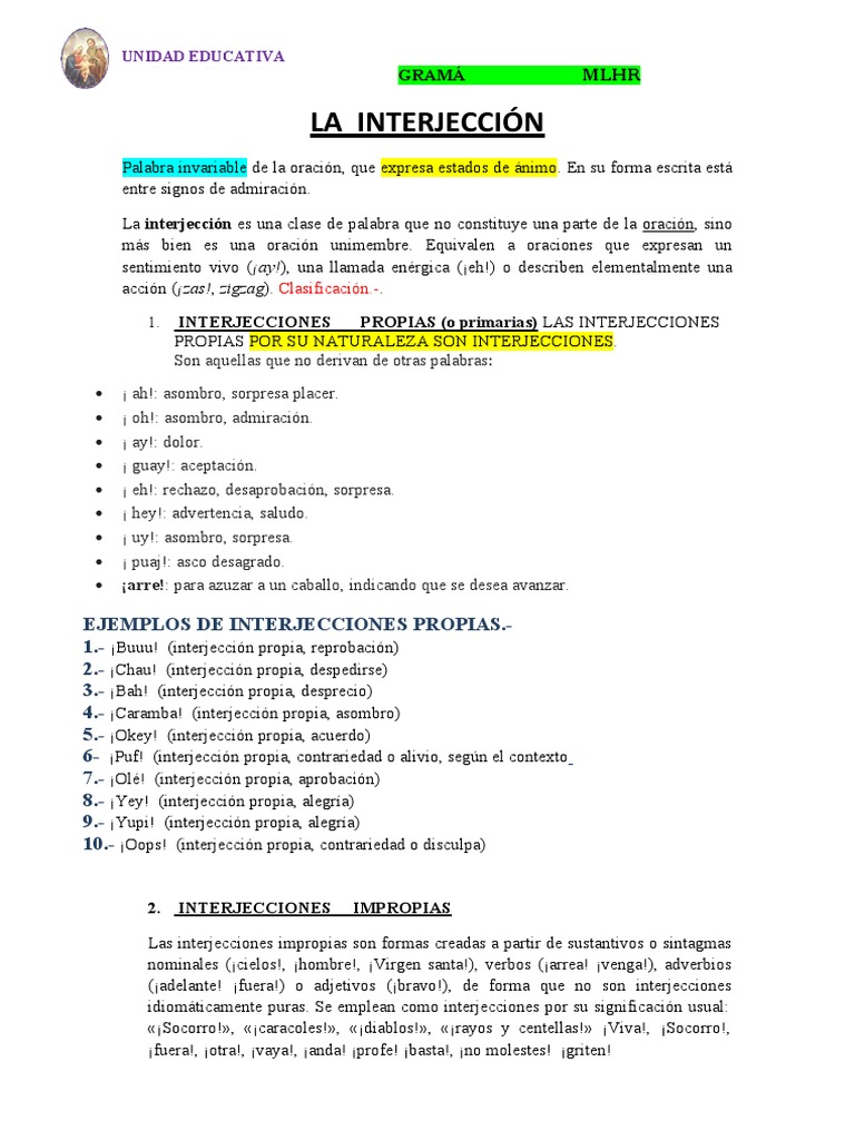 La Interjección | PDF | Sintaxis | Semántica léxica