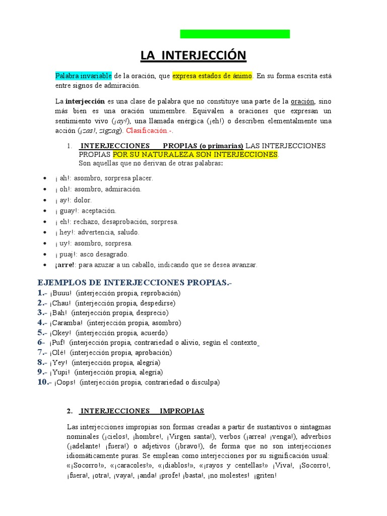 La Interjección | PDF | Gramática | Vocabulario